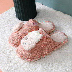 Wholesale 2021 female warm cartoon little house decorate slippers breathable plush home indoor shoes ladies closed shoes