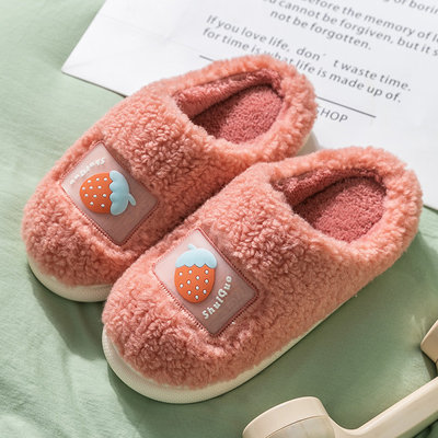 New Design wholesale Fashion Ladies fruit cute Plush Warm Slippers Winter soft Sole anti-slip home indoor shoes