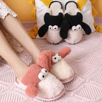 Cartoon cute sheep shape cheap bedroom slippers winter warm thicken soft plush couple home indoor shoes