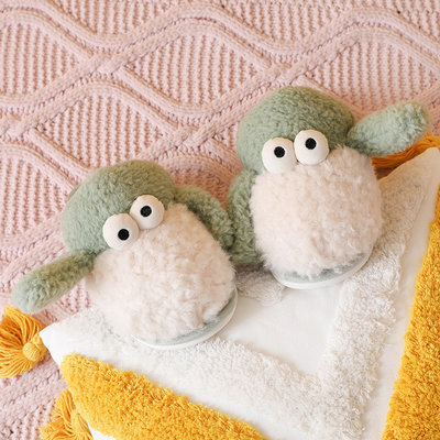 Cartoon cute sheep shape cheap bedroom slippers winter warm thicken soft plush couple home indoor shoes