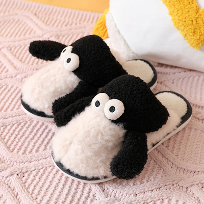 Cartoon cute sheep shape cheap bedroom slippers winter warm thicken soft plush couple home indoor shoes
