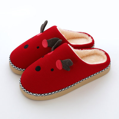 2021 new cartoon deer shape couple slippers hot sale winter ladies cute warm soft plush non-slip household shoes