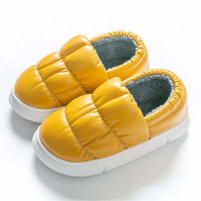Custom slippers new female winter plush lining warm couple waterproof non-slip home indoor shoes in stock