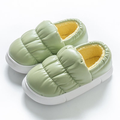 Custom slippers new female winter plush lining warm couple waterproof non-slip home indoor shoes in stock