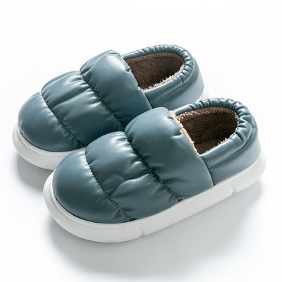 Custom slippers new female winter plush lining warm couple waterproof non-slip home indoor shoes in stock