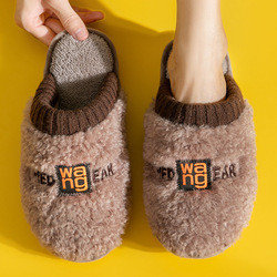 Fashion Bow Plush Slippers Women Winter Warm Thick Bottom Anti-Slip Soft Bottom Couple Style House Indoor Men