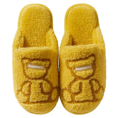 Slippers Women Winter Indoor Plush Warm Home Thick Bottom Anti-Slip Couple Style Cartoob Happiness Bear Men