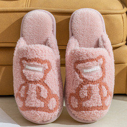 Slippers Women Winter Indoor Plush Warm Home Thick Bottom Anti-Slip Couple Style Cartoob Happiness Bear Men