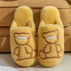 Slippers Women Winter Indoor Plush Warm Home Thick Bottom Anti-Slip Couple Style Cartoob Happiness Bear Men
