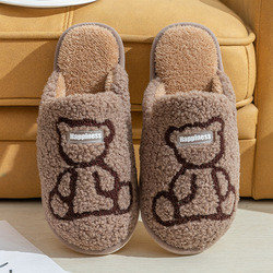 Slippers Women Winter Indoor Plush Warm Home Thick Bottom Anti-Slip Couple Style Cartoob Happiness Bear Men