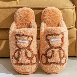 Slippers Women Winter Indoor Plush Warm Home Thick Bottom Anti-Slip Couple Style Cartoob Happiness Bear Men