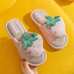 Linen Fabric Slippers Women Autumn Winter Home Couple Cartoon Cute Fruit Indoor Non-Slip House Men Spring Summer