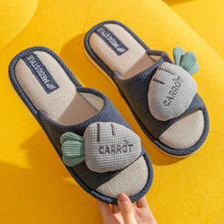 Linen Fabric Slippers Women Autumn Winter Home Couple Cartoon Cute Fruit Indoor Non-Slip House Men Spring Summer