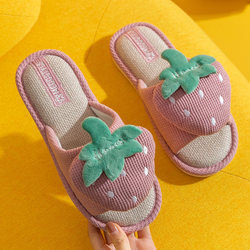 Linen Fabric Slippers Women Autumn Winter Home Couple Cartoon Cute Fruit Indoor Non-Slip House Men Spring Summer