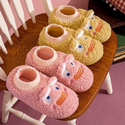 New Design Slippers Women Winter Cute Cartoon Fashion Trend Students Girls Home Plush Bag Heel Slippers Men