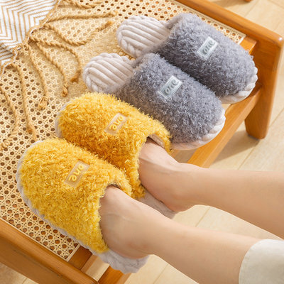 Plush Slippers Thick Bottom Warm Soft Home Women Home Winter Couple Style Simplicity Anti-Slip House Shoes Men