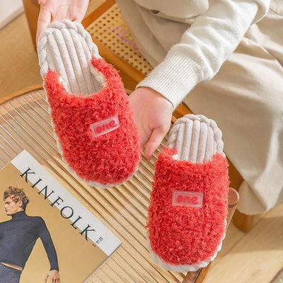 Plush Slippers Thick Bottom Warm Soft Home Women Home Winter Couple Style Simplicity Anti-Slip House Shoes Men