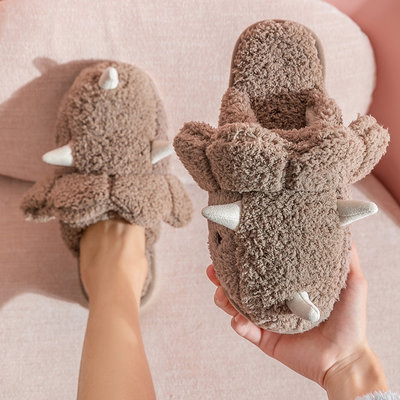 Cartoon Triceratops Slippers Winter Couple Style Indoor Plush Warm Soft Bottom Home Indoor women closed shoes