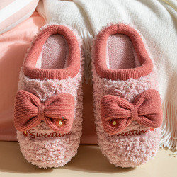 Cartoon bowknot Comfort Warm Slippers wholesale soft skin-friendly plush women winter home indoor shoes in stock