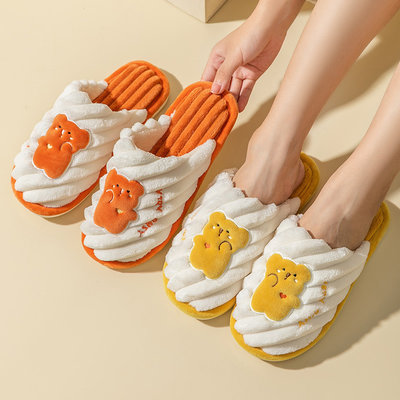 Fashion Trend custom cute cartoon bear shape women winter slippers delicate plush cheap bedroom shoes with best price