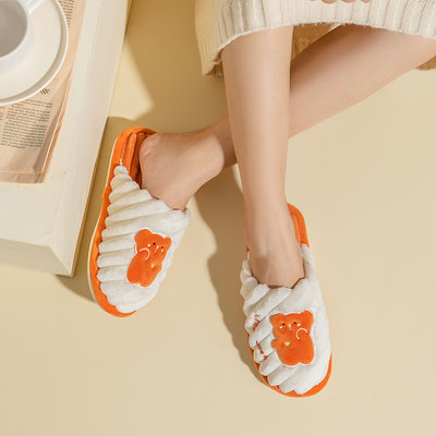 Fashion Trend custom cute cartoon bear shape women winter slippers delicate plush cheap bedroom shoes with best price