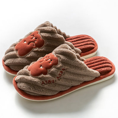 Fashion Trend custom cute cartoon bear shape women winter slippers delicate plush cheap bedroom shoes with best price