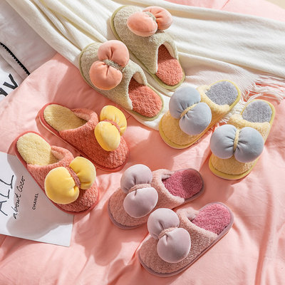 Women new design cartoon bow home shoes autumn winter factory price breathable fabric slippers in stock