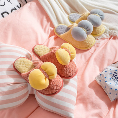 Women new design cartoon bow home shoes autumn winter factory price breathable fabric slippers in stock