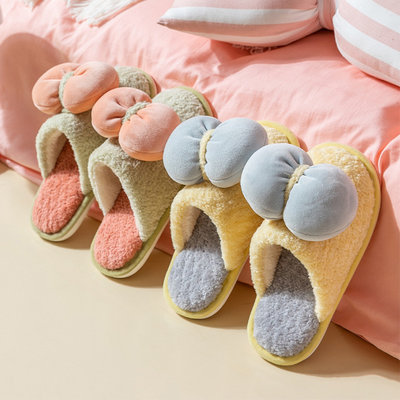 Women new design cartoon bow home shoes autumn winter factory price breathable fabric slippers in stock