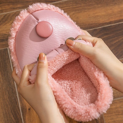 Women autumn winter 2021 new design waterproof PU vamp household shoes warm delicate plush lining couple slippers