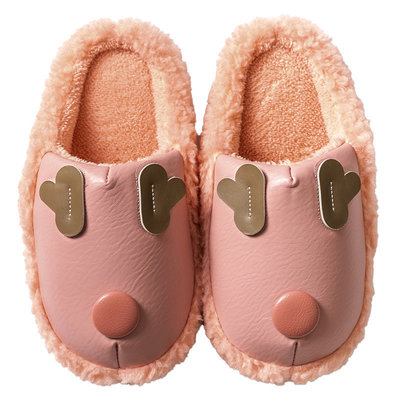 Women autumn winter 2021 new design waterproof PU vamp household shoes warm delicate plush lining couple slippers