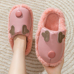Women autumn winter 2021 new design waterproof PU vamp household shoes warm delicate plush lining couple slippers