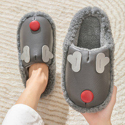 Women autumn winter 2021 new design waterproof PU vamp household shoes warm delicate plush lining couple slippers