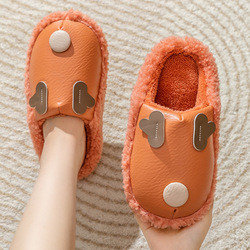 Women autumn winter 2021 new design waterproof PU vamp household shoes warm delicate plush lining couple slippers
