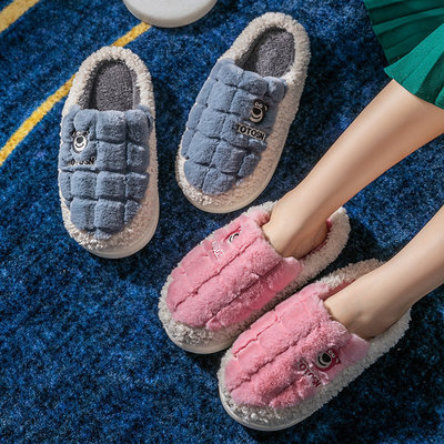 Winter Slippers Home Women Indoor Couple Style Thick Bottom Warm Anti-Slip Plush Closed Toe House Men TOTOSN