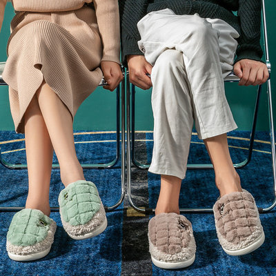Winter Slippers Home Women Indoor Couple Style Thick Bottom Warm Anti-Slip Plush Closed Toe House Men TOTOSN