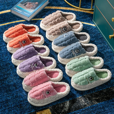 Winter Slippers Home Women Indoor Couple Style Thick Bottom Warm Anti-Slip Plush Closed Toe House Men TOTOSN