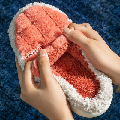 Winter Slippers Home Women Indoor Couple Style Thick Bottom Warm Anti-Slip Plush Closed Toe House Men TOTOSN