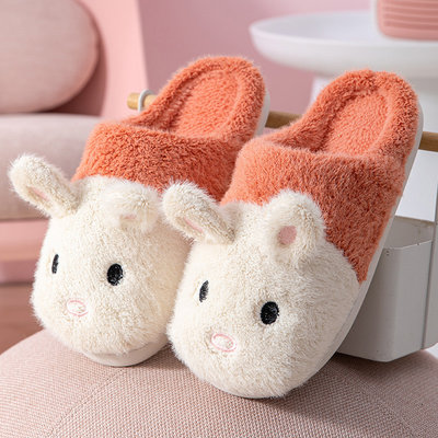 Slippers Women Autumn Winter Home Soft Bottom Couple Style Cartoon Cute Rabbit Indoor Anti-Slip Plush House Men