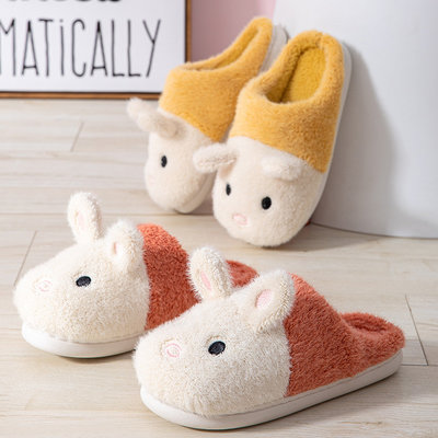 Slippers Women Autumn Winter Home Soft Bottom Couple Style Cartoon Cute Rabbit Indoor Anti-Slip Plush House Men