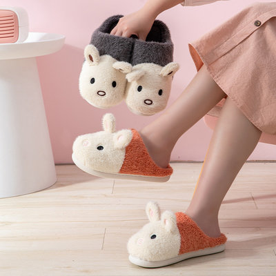 Slippers Women Autumn Winter Home Soft Bottom Couple Style Cartoon Cute Rabbit Indoor Anti-Slip Plush House Men