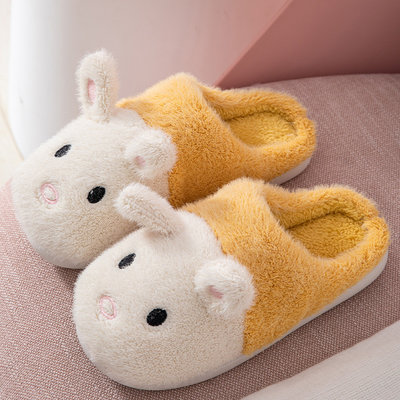 Slippers Women Autumn Winter Home Soft Bottom Couple Style Cartoon Cute Rabbit Indoor Anti-Slip Plush House Men