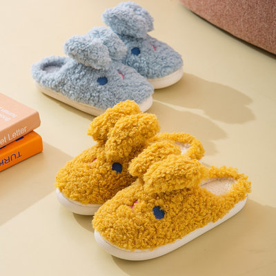 Fashion Trend Slippers Women 2021 Autumn Winter New Design Indoor Home Cartoon Cute Rabbit Plush Warm Anti-Slip