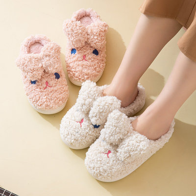 Fashion Trend Slippers Women 2021 Autumn Winter New Design Indoor Home Cartoon Cute Rabbit Plush Warm Anti-Slip