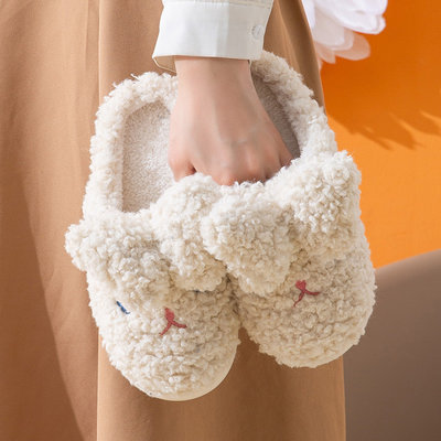 Fashion Trend Slippers Women 2021 Autumn Winter New Design Indoor Home Cartoon Cute Rabbit Plush Warm Anti-Slip