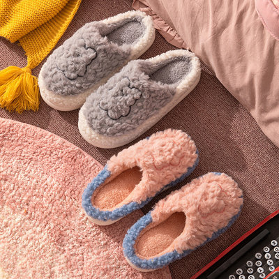 Women Slippers Indoor Home Soft Bottom Anti-Slip Autumn Winter Couple Style Cartoon Cute Plush Warm Men Warm
