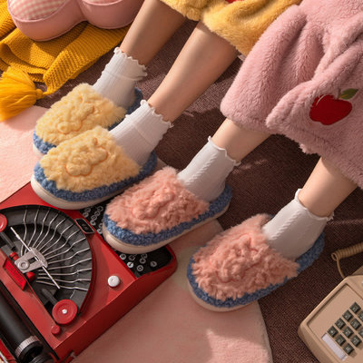 Women Slippers Indoor Home Soft Bottom Anti-Slip Autumn Winter Couple Style Cartoon Cute Plush Warm Men Warm