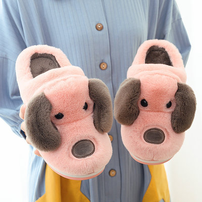 Home Winter Wrap Hell Slippers Women Thick Bottom Cartoon Cute Dog Flannel Fabric Indoor Shoes Men Wholesale