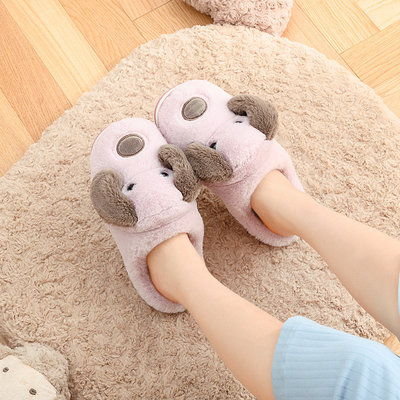 Home Winter Wrap Hell Slippers Women Thick Bottom Cartoon Cute Dog Flannel Fabric Indoor Shoes Men Wholesale