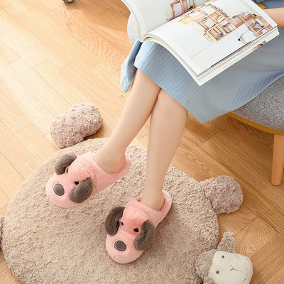Home Winter Wrap Hell Slippers Women Thick Bottom Cartoon Cute Dog Flannel Fabric Indoor Shoes Men Wholesale